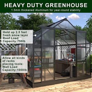 HOWE 8x10x7.5 FT Polycarbonate Greenhouse 2 Sliding Doors 2 Vent Window Walk-in Premium Greenhouse Storage Shed Sunroom Aluminum Large Hot House Garden Backyard for Outdoor Matte Black