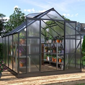 HOWE 8x10x7.5 FT Polycarbonate Greenhouse 2 Sliding Doors 2 Vent Window Walk-in Premium Greenhouse Storage Shed Sunroom Aluminum Large Hot House Garden Backyard for Outdoor Matte Black