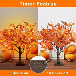 FastDeng 1.5ft Lighted Maple Tree, Artificial Fall Tree Light, Timer 36 LED Light, 72 Leaves, 6 Acorns Autumn Tabletop Tree Battery Operated for Indoor Fall Harvest Home Decor, Thanksgiving Decoration