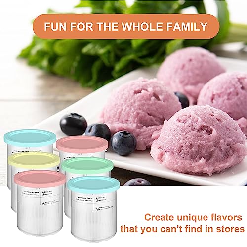 Zomixzo NC500 Ice Cream Pint Containers and Lid Compatible with Ninja Creami NC501 NC500 Series Deluxe Ice Cream Maker, 24 oz Cream Pint Containers, 6 Pack (Pink/Green/Yellow/Blue)