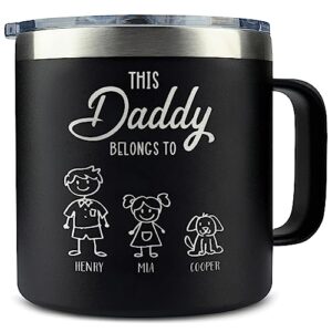 Hyturtle Personalized This Daddy Belongs To 14oz Coffee Cup Gift For Fathers Day Christmas, Personalized Choose Kid Coffee Mug For Father Dad, Custom Name Daughter Son Cup For Daddy