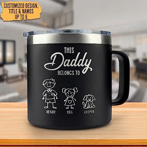 Hyturtle Personalized This Daddy Belongs To 14oz Coffee Cup Gift For Fathers Day Christmas, Personalized Choose Kid Coffee Mug For Father Dad, Custom Name Daughter Son Cup For Daddy