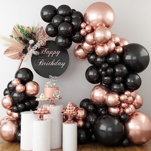 rose gold and black balloon arch kit, metallic rose gold and black balloon garland kit with different sizes 18/12/10/5 inch balloons for graduation birthday wedding anniversary party decorations