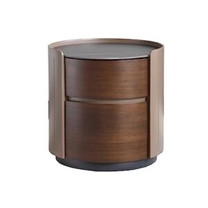 round bedside table slate top modern nightstand w/ 2 drawer end table side table solid wood bedside cabinet for bedroom living room decor