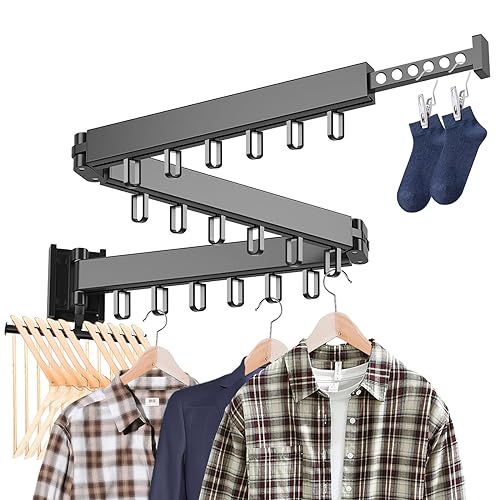 Clothes Drying Rack, Wall Mounted Drying Rack Clothing, Tri-Fold Laundry Drying Rack Wall Mount, Space Saver Retractable Collapsible Drying Rack for Laundry Balcony Apartment