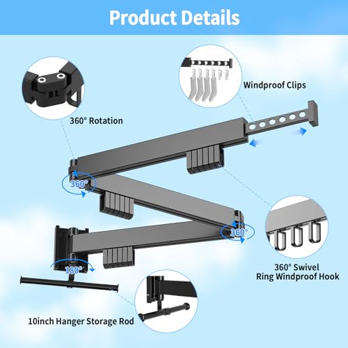 Clothes Drying Rack, Wall Mounted Drying Rack Clothing, Tri-Fold Laundry Drying Rack Wall Mount, Space Saver Retractable Collapsible Drying Rack for Laundry Balcony Apartment