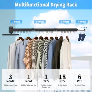 Clothes Drying Rack, Wall Mounted Drying Rack Clothing, Tri-Fold Laundry Drying Rack Wall Mount, Space Saver Retractable Collapsible Drying Rack for Laundry Balcony Apartment