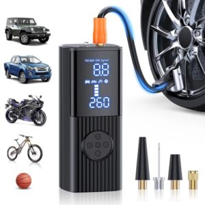 Tire Inflator Portable Air Compressor - 180PSI & 20000mAh Portable Air Pump, Accurate Pressure LCD Display, 3X Fast Inflation for Cars, Bikes & Motorcycle Tires, Balls.