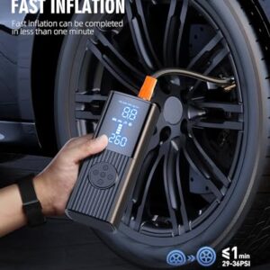 Tire Inflator Portable Air Compressor - 180PSI & 20000mAh Portable Air Pump, Accurate Pressure LCD Display, 3X Fast Inflation for Cars, Bikes & Motorcycle Tires, Balls.