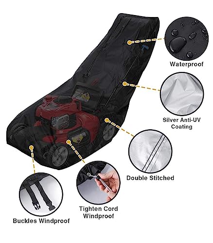 Lawn Mower Cover Outdoors Waterproof Push Lawnmower Cover Dust UV Protection Universal Oxford Covers with Drawstring Storage Bag 76" x 25" x 44"