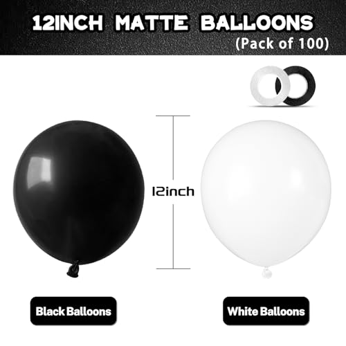 100pcs Black and White Balloons 12 Inch Thickened Latex Balloons for Birthday Wedding Graduation Party Decorations (Black White balloon)