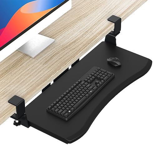 LETIANPAI Keyboard Tray Under Desk,Pull Out Keyboard & Mouse Tray with Heavy-Duty C Clamp Mount,27(32 Including Clamps)x11.8 in Slide Out Platform Computer Drawer,Suitable for home work or office work