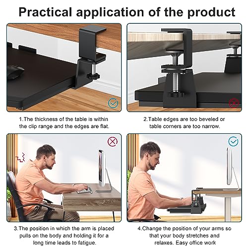 LETIANPAI Keyboard Tray Under Desk,Pull Out Keyboard & Mouse Tray with Heavy-Duty C Clamp Mount,27(32 Including Clamps)x11.8 in Slide Out Platform Computer Drawer,Suitable for home work or office work