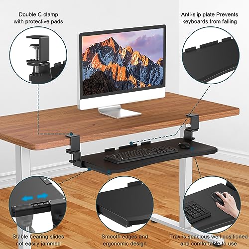 LETIANPAI Keyboard Tray Under Desk,Pull Out Keyboard & Mouse Tray with Heavy-Duty C Clamp Mount,27(32 Including Clamps)x11.8 in Slide Out Platform Computer Drawer,Suitable for home work or office work