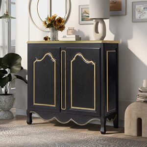 Tdewlye Minimalist Pure Hand Drawn Accent Storage Cabinet with 2 Doors and Solid Wood Legs,for Living Room,Study and Entryway (Black@X)