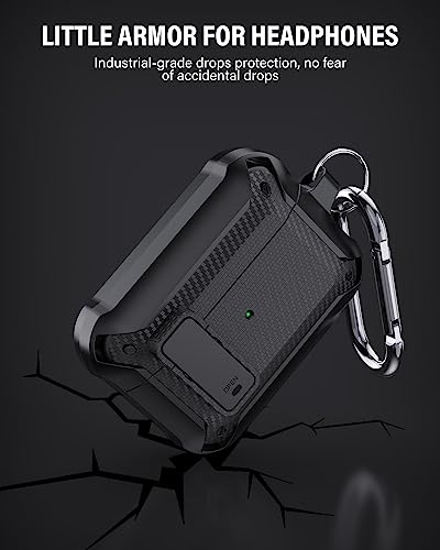 Airpod Pro 2nd Generation Case, Airpods Pro Gen 2 Cover, Air pod Pro 2 Hard Case Cover Armor Lock Design for Men Women with Keychain, Cool Full-Body Shockproof Case for Apple Airpods Pro 2022（Black）