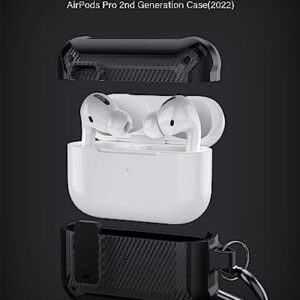 Airpod Pro 2nd Generation Case, Airpods Pro Gen 2 Cover, Air pod Pro 2 Hard Case Cover Armor Lock Design for Men Women with Keychain, Cool Full-Body Shockproof Case for Apple Airpods Pro 2022（Black）