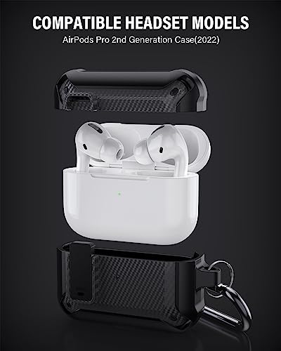 Airpod Pro 2nd Generation Case, Airpods Pro Gen 2 Cover, Air pod Pro 2 Hard Case Cover Armor Lock Design for Men Women with Keychain, Cool Full-Body Shockproof Case for Apple Airpods Pro 2022（Black）