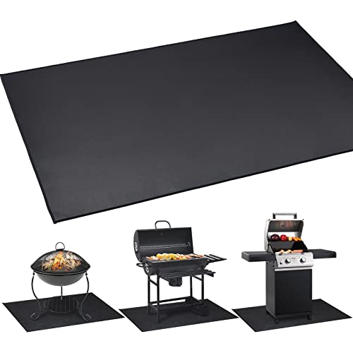 Cvtayn Under Grill Mat 42×30 Inch for Outdoor Charcoal, Flat Top, Smokers, Gas Grills.Oil-Proof and Water-Proof BBQ Fireproof Mat Protects Deck Grass, Indoor Fireplace Mat, Black