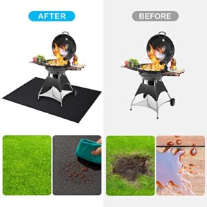 Cvtayn Under Grill Mat 42×30 Inch for Outdoor Charcoal, Flat Top, Smokers, Gas Grills.Oil-Proof and Water-Proof BBQ Fireproof Mat Protects Deck Grass, Indoor Fireplace Mat, Black