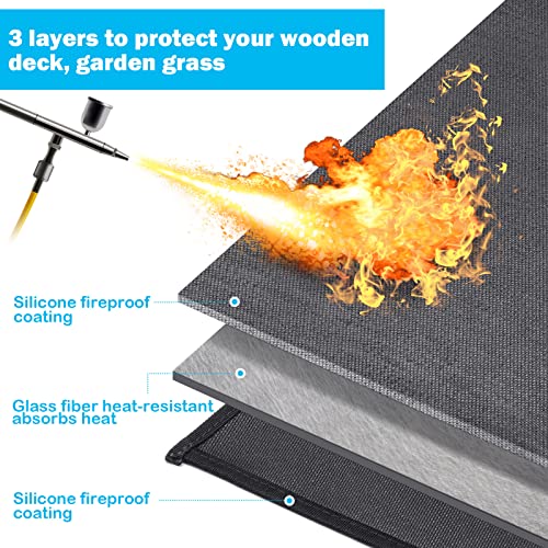 Cvtayn Under Grill Mat 42×30 Inch for Outdoor Charcoal, Flat Top, Smokers, Gas Grills.Oil-Proof and Water-Proof BBQ Fireproof Mat Protects Deck Grass, Indoor Fireplace Mat, Black