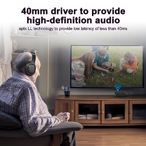 Soundodo Bluetooth Headphones for tv Watching,Wireless Headphones for Tv Watching with Bluetooth 5.3 Transmitter with Optical,RCA,AUX,Plug n Play,50H Playtime,No Delay,Dual Link,165ft Long Range