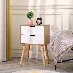 vipace Set of 2 Nightstand,Mid-Century End Side Table with 2 Drawer and Solid Wood Legs, Bedside Table for Bedrooms, Modern Storage Cabinet for Living Room Furniture (Natural)