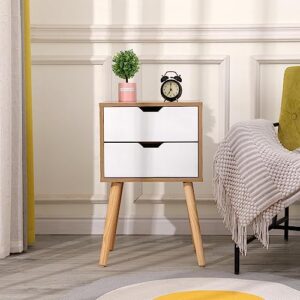 vipace Set of 2 Nightstand,Mid-Century End Side Table with 2 Drawer and Solid Wood Legs, Bedside Table for Bedrooms, Modern Storage Cabinet for Living Room Furniture (Natural)