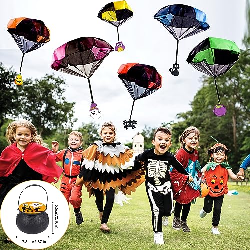 Prefilled Halloween Cauldron Party Favors, 6 Pcs Parachute Toys for Kids Halloween Party Games Prizes Goodie Bag Fillers Pinata Stuffers Halloween Toys for Treat Bags Trick or Treat Classroom Gifts