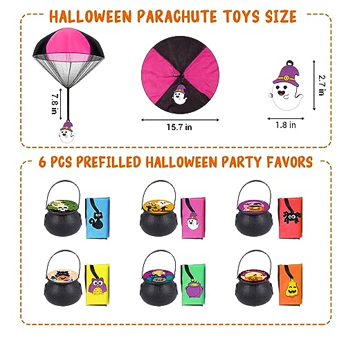 Prefilled Halloween Cauldron Party Favors, 6 Pcs Parachute Toys for Kids Halloween Party Games Prizes Goodie Bag Fillers Pinata Stuffers Halloween Toys for Treat Bags Trick or Treat Classroom Gifts