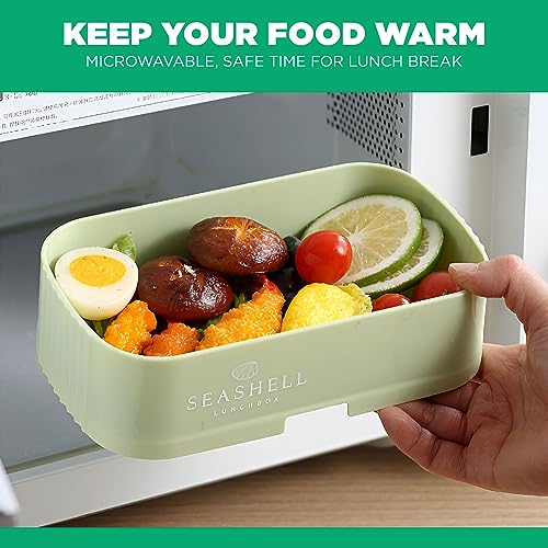 Double-Layer Bento Lunch Box For Adults with Bag | (40oz) Capacity Japanese Lunch Box | Spoon and Fork Set | Sauce Container with Lid | Leak-Proof | Microwave/Dishwasher Safe | Green