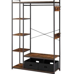 AVGVLIJ Heavy Duty Garment Rack 43.7’’w x 15.75’’d x 70.08’’h, Free-Standing Closet System with Open Shelves and Hanging Rod (Rustic Brown + Particle Board)