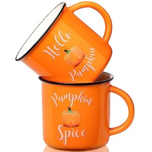 mumufy 2 pcs 14oz hello pumpkin fall mugs pumpkin spice autumn coffee mug orange pumpkin mug campfire autumn coffee cups for happy halloween thanksgiving decor kitchen decorations thank you gift