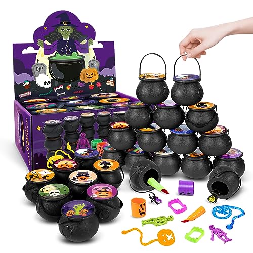 144Pcs Halloween Party Favors for Kids, 18 Prefilled Mini Plastic Witch Cauldron Halloween Goodie Bag Pinata Fillers Halloween Treats Non Candy Bulk Classroom Prizes Trick or Treat Toys Party Gifts