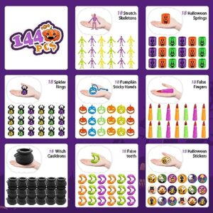 144Pcs Halloween Party Favors for Kids, 18 Prefilled Mini Plastic Witch Cauldron Halloween Goodie Bag Pinata Fillers Halloween Treats Non Candy Bulk Classroom Prizes Trick or Treat Toys Party Gifts