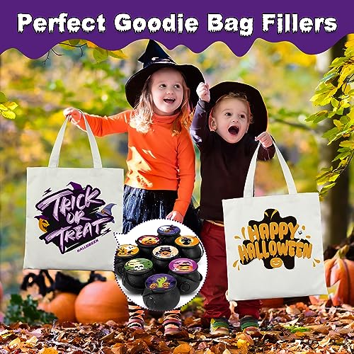 144Pcs Halloween Party Favors for Kids, 18 Prefilled Mini Plastic Witch Cauldron Halloween Goodie Bag Pinata Fillers Halloween Treats Non Candy Bulk Classroom Prizes Trick or Treat Toys Party Gifts