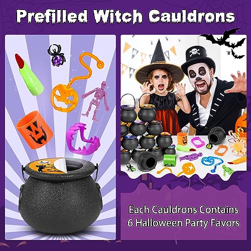 144Pcs Halloween Party Favors for Kids, 18 Prefilled Mini Plastic Witch Cauldron Halloween Goodie Bag Pinata Fillers Halloween Treats Non Candy Bulk Classroom Prizes Trick or Treat Toys Party Gifts