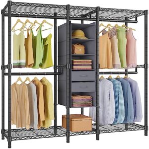 vipek v6e heavy duty clothes rack with 6-shelf hanging closet organizer, portable metal clothing rack large freestanding closet wardrobe for bedroom, max load 780 lbs, black