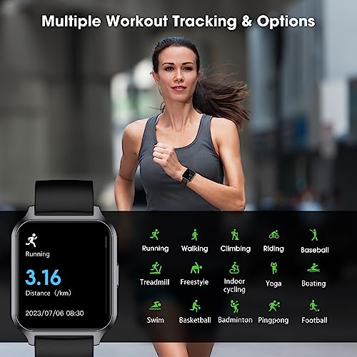 Pautios Smart Watch, 42mm Full Touchscreen Fitness Watch, Fitness Tracker with Heart Rate Monitor & SpO2, Step Counter, IP68 Waterproof Pedometer Watch for Women Men