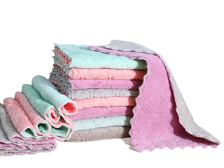 12 Pack Kitchen Cloth, Dish Towels Super Absorbent Coral Velvet Dishtowels, Microfiber Premium Cleaning Cloths, Soft Tea Towels, Quick Dry Rags, Multipurpose Reusable Washcloths, Non-Stick Oil Cloths.