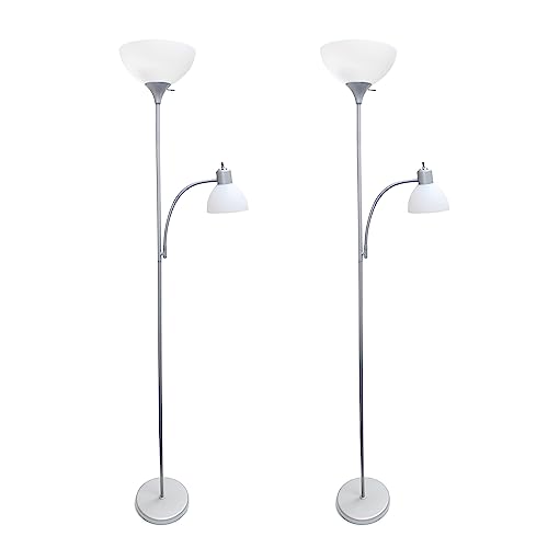 Simple Designs LF2000-SLV-2PK Floor Lamp with Reading Light 2 Pack, Silver