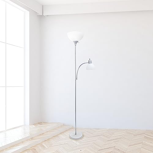 Simple Designs LF2000-SLV-2PK Floor Lamp with Reading Light 2 Pack, Silver