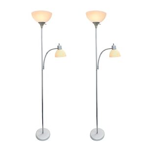 Simple Designs LF2000-SLV-2PK Floor Lamp with Reading Light 2 Pack, Silver