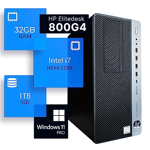 HP EliteDesk 800G4 Tower Desktop Computer | Hexa Core Intel i7 (3.4) | 32GB DDR4 RAM | 1TB SSD Solid State | Windows 11 Professional | Home or Office PC (Renewed), Black