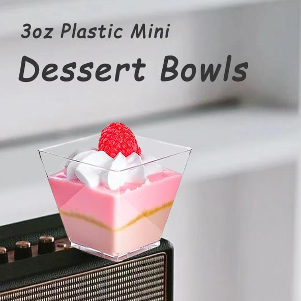 BEGA HOME Dessert Cups - 3oz 50 Cups - Great for Parfaits, Pudding, Yogurt, & Mini Treats - Small Clear Plastic Cups - Yogurt Parfait Cups