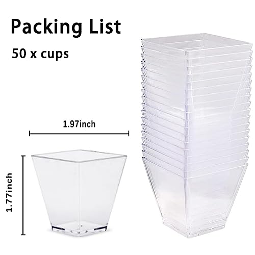 BEGA HOME Dessert Cups - 3oz 50 Cups - Great for Parfaits, Pudding, Yogurt, & Mini Treats - Small Clear Plastic Cups - Yogurt Parfait Cups