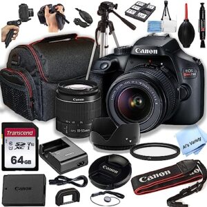 canon eos rebel t100 (eos 4000d) dslr camera w/ef-s 18-55mm f/3.5-5.6 zoom lens + 64gb memory card, case, hood, tripod, grip-pod, filter, professional photo bundle(24pc) (renewed)