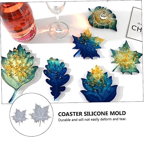 TEHAUX 2pcs Crystal Epoxy Mold Crystal Decor Crystal Tray Chocolate Silicone Molds Resin Jewelry Molds Silicone Cup Mat Mold Hanging Bag Decoration Leaf Epoxy Resin Casting Mold Leaf Mold