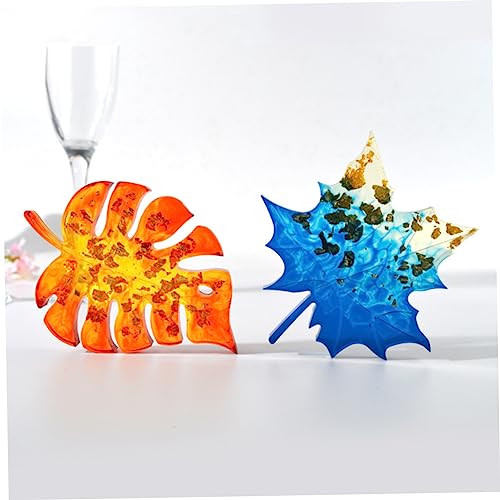 TEHAUX 2pcs Crystal Epoxy Mold Crystal Decor Crystal Tray Chocolate Silicone Molds Resin Jewelry Molds Silicone Cup Mat Mold Hanging Bag Decoration Leaf Epoxy Resin Casting Mold Leaf Mold