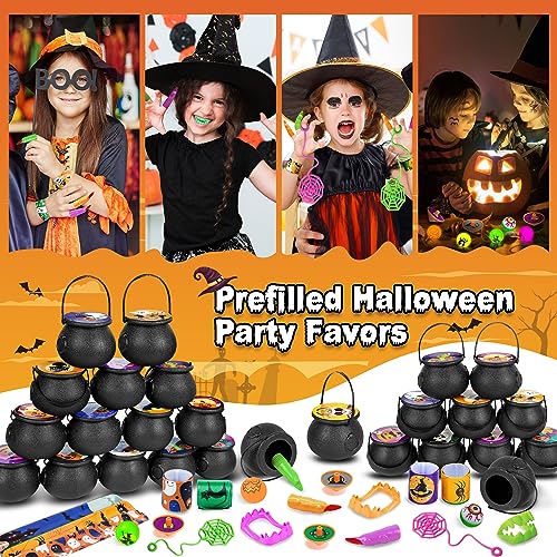 144PCS Halloween Party Favors, 18 Pack Prefilled Small Witch Cauldron Halloween Toys Bulk for Kids Halloween Goodie Bag Fillers/Halloween Gifts Party Supplies Prizes/Non Candy Halloween Trick or Treat